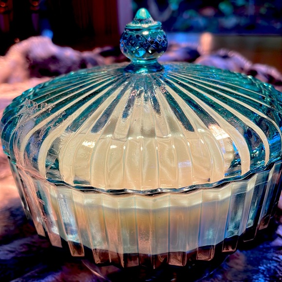 candle | Other | Candle In A Beautiful Green Glass Dish 3 Wicks See ...